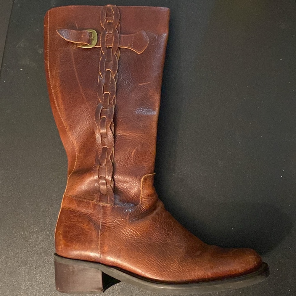 Nicole Brown Distressed Leather Zip Up Riding Boots - Gem